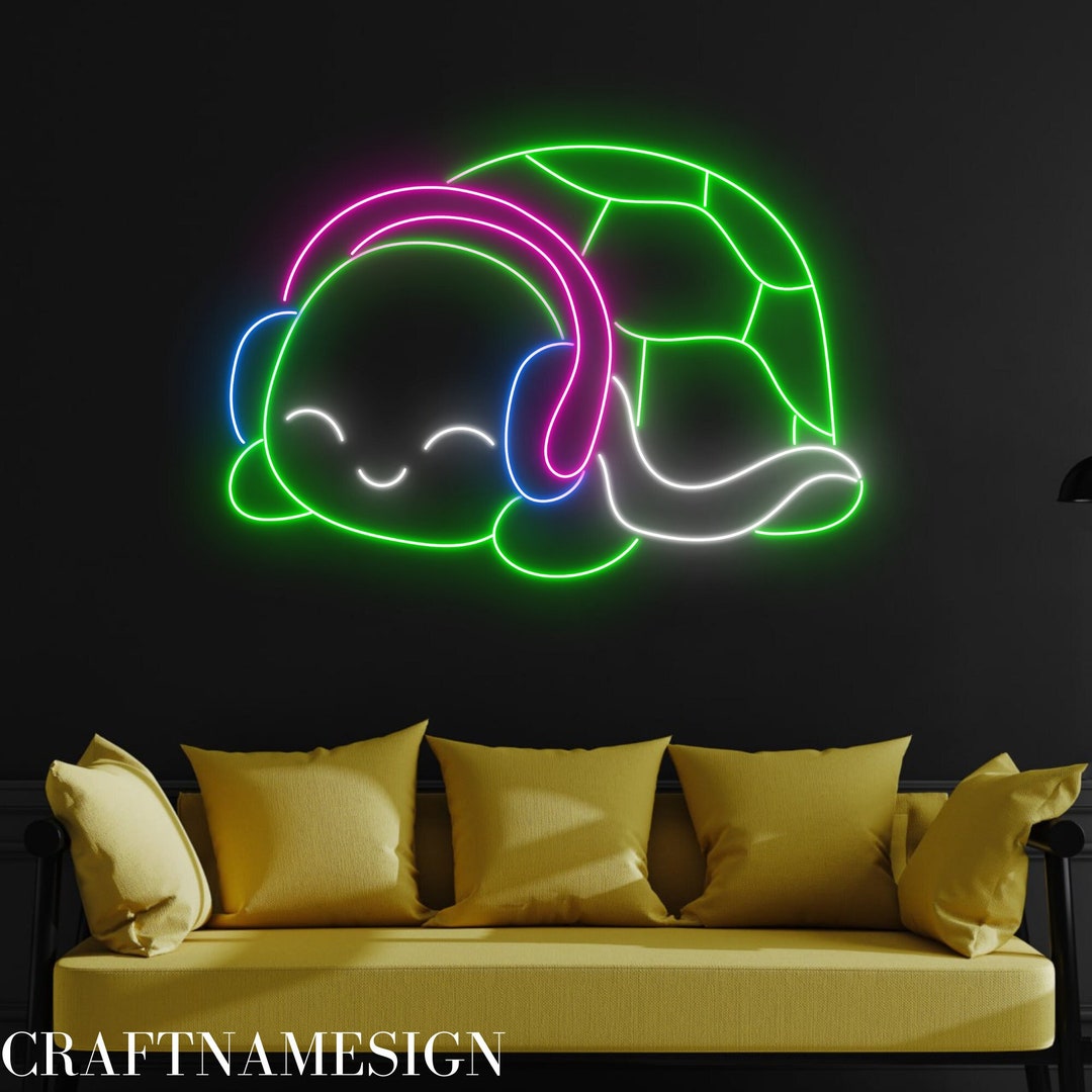 Turtle Headphone Neon Sign, Turtle Music Led Sign, Custom Neon Sign ...