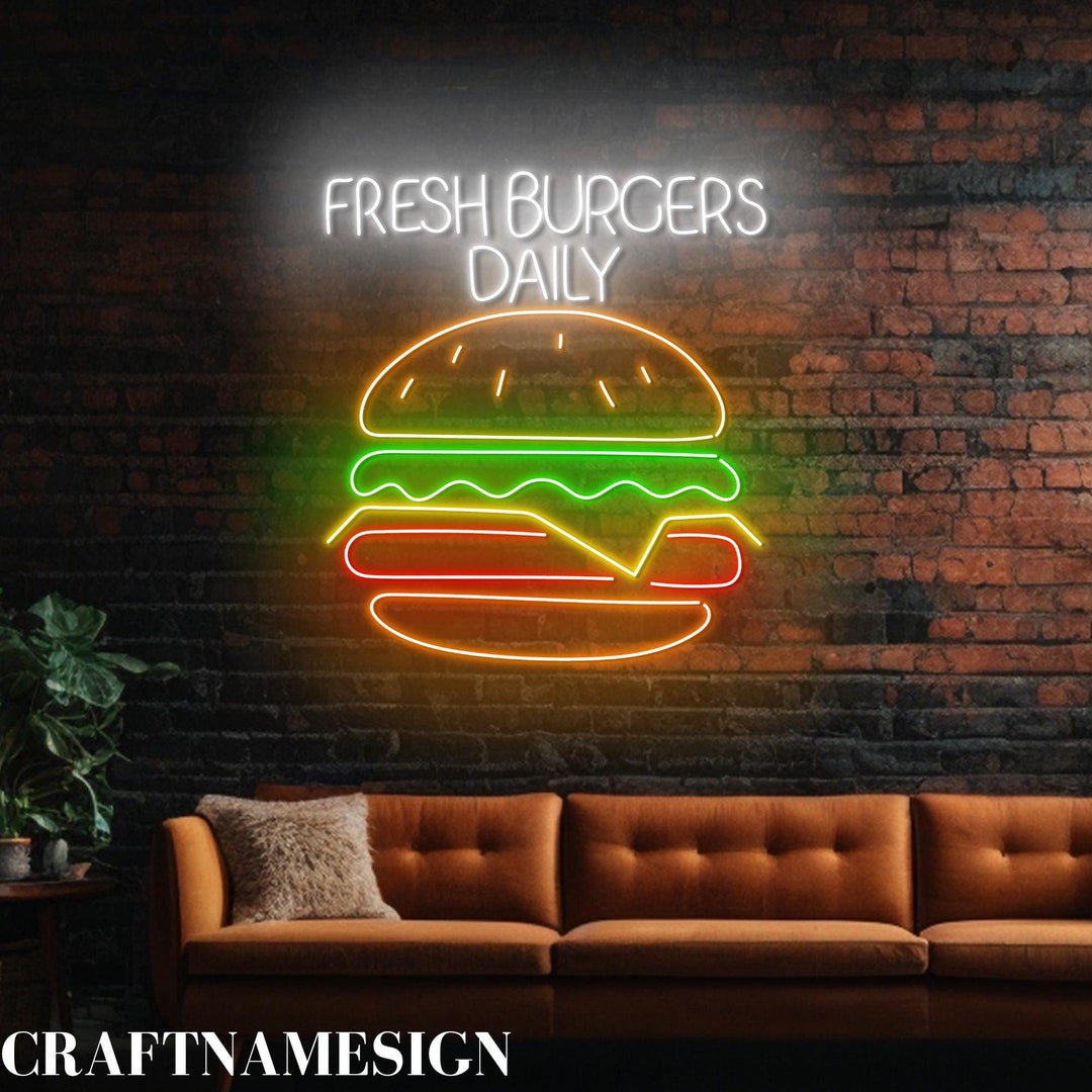 Fresh Burgers Daily Neon Light, Burger Led Light, Fast Food Restaurant ...