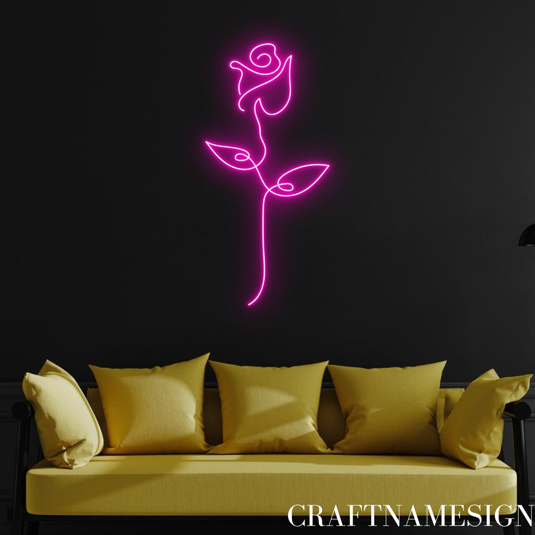 Abstract Rose Line Led Sign, Rose Neon Sign, Custom Neon Sign, Rose ...