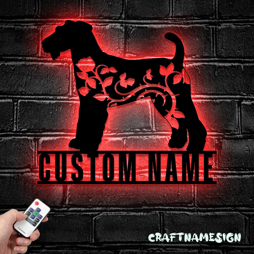 Custom Floral Airedale Terriers Metal Wall Art LED Light - Personalized ...