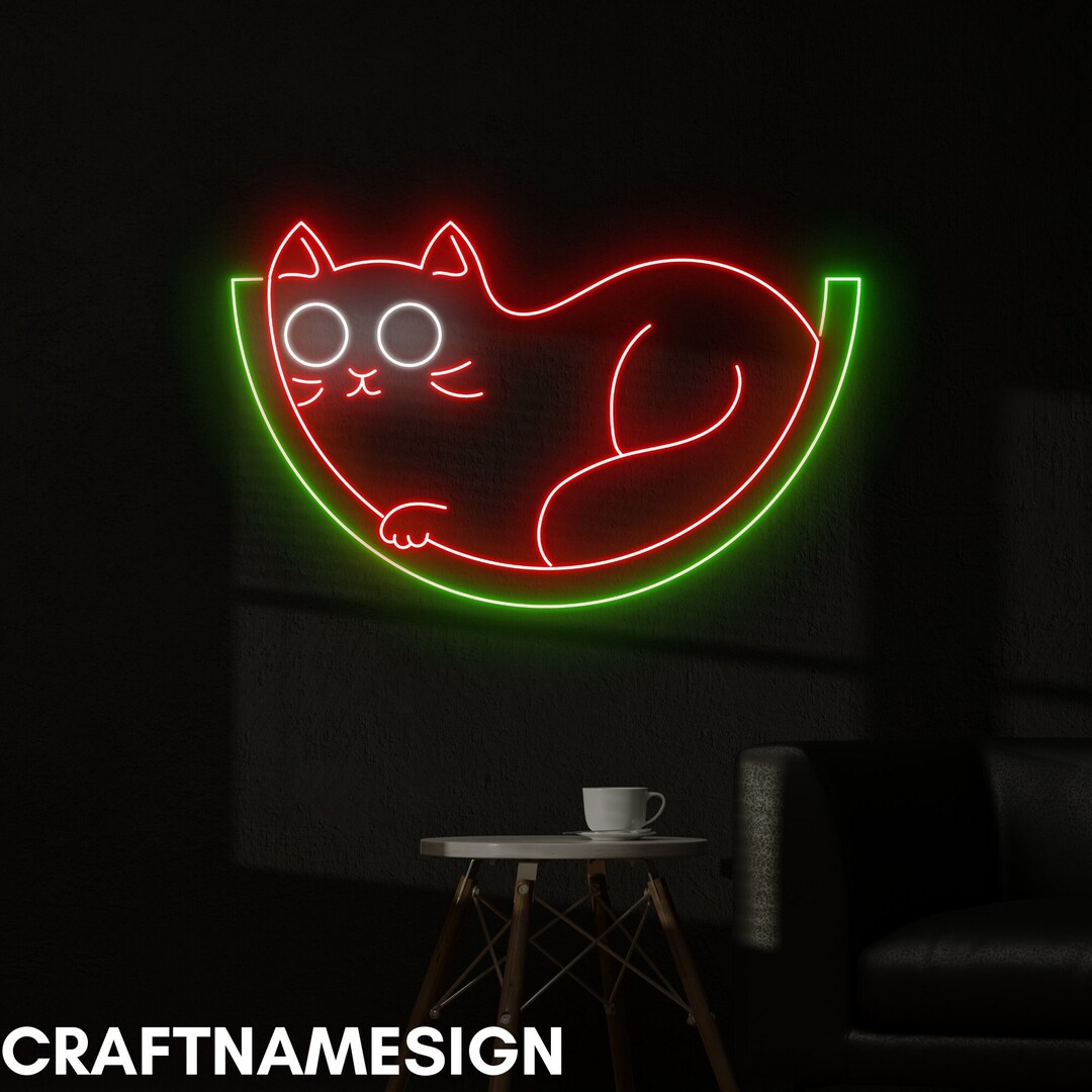 Catmelon Led Sign, Funny Cat Watermelon Neon Sign, Custom Neon Sign ...