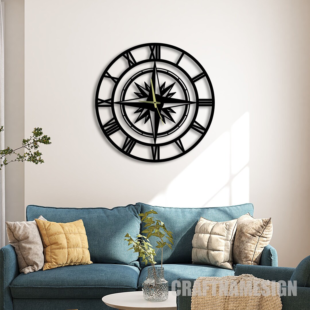 Roman Numerals Compass Metal Wall Clock, Wall Clock Unique for Home ...