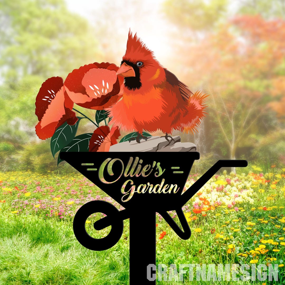 Personalized Red Cardinal Metal Garden Stake, Outdoor Cardinal Bird ...
