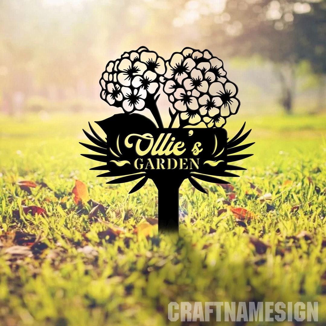 Personalized Modern Hydrangea Flower Metal Yard Stake, Metal Garden ...