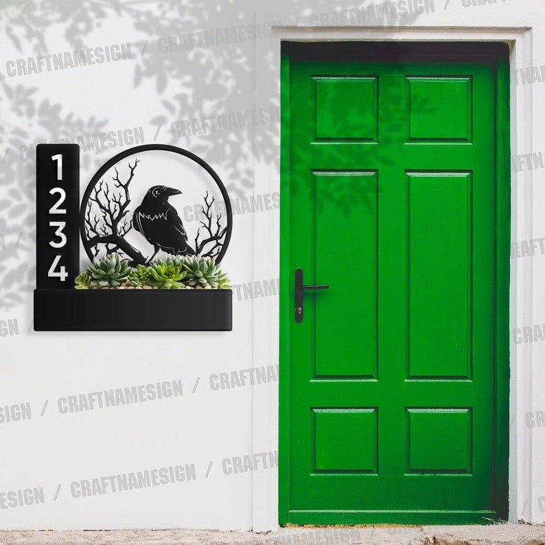Custom Raven Succulents Planter House Number Sign, Planter Address ...