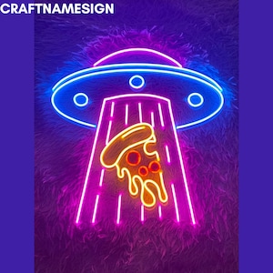 UFO Abduction Pizza Neon Sign, UFO Pizza Led Wall Art Decor, Custom ...