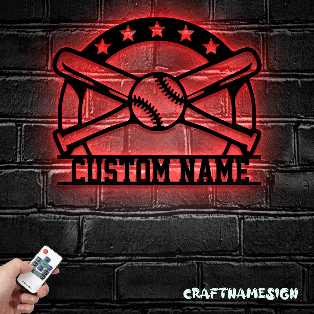 Custom Baseball Bat Metal Wall Art LED Light - Personalized Ball ...