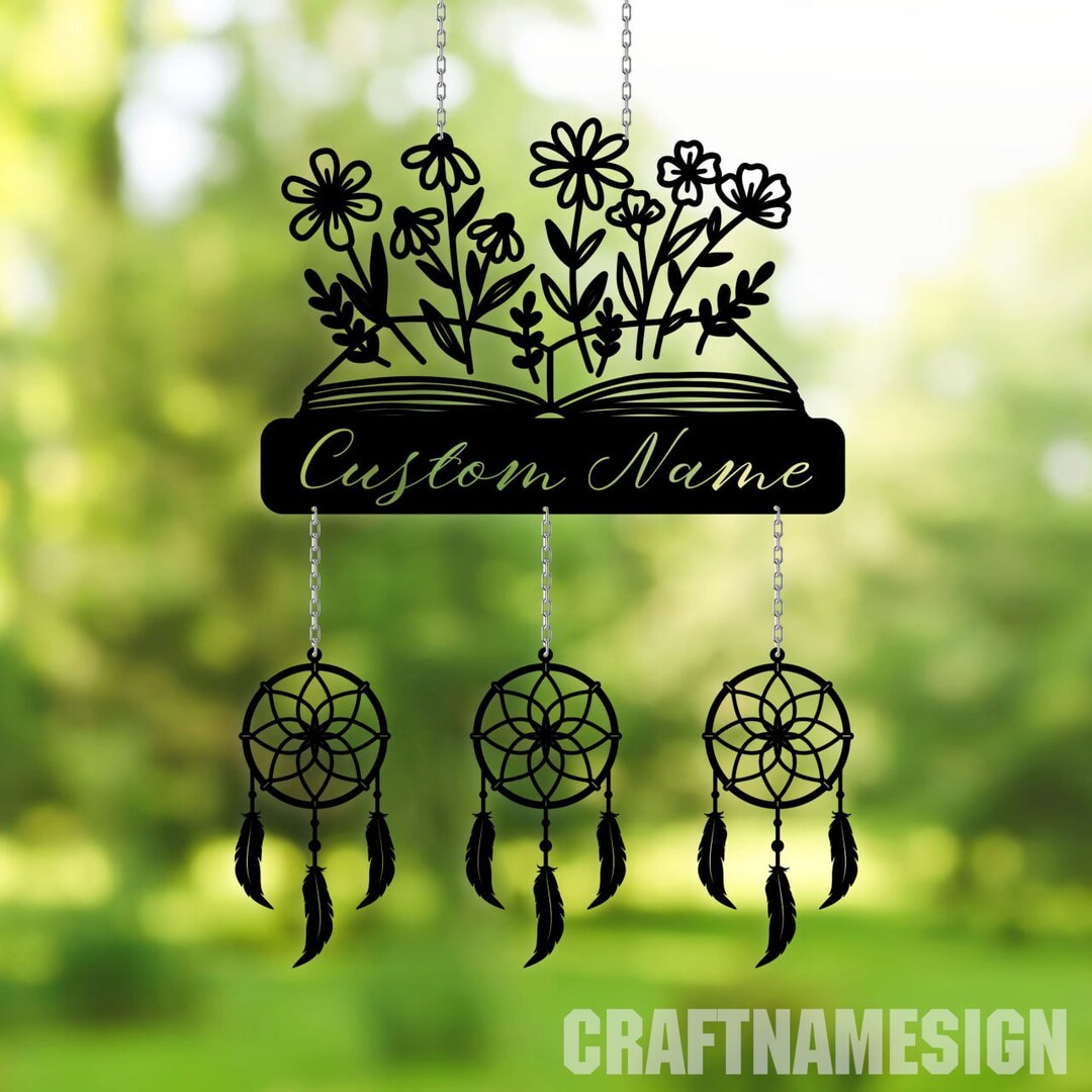 Personalized Metal Flora Book Wind Chime, Custom Metal Flower Garden ...