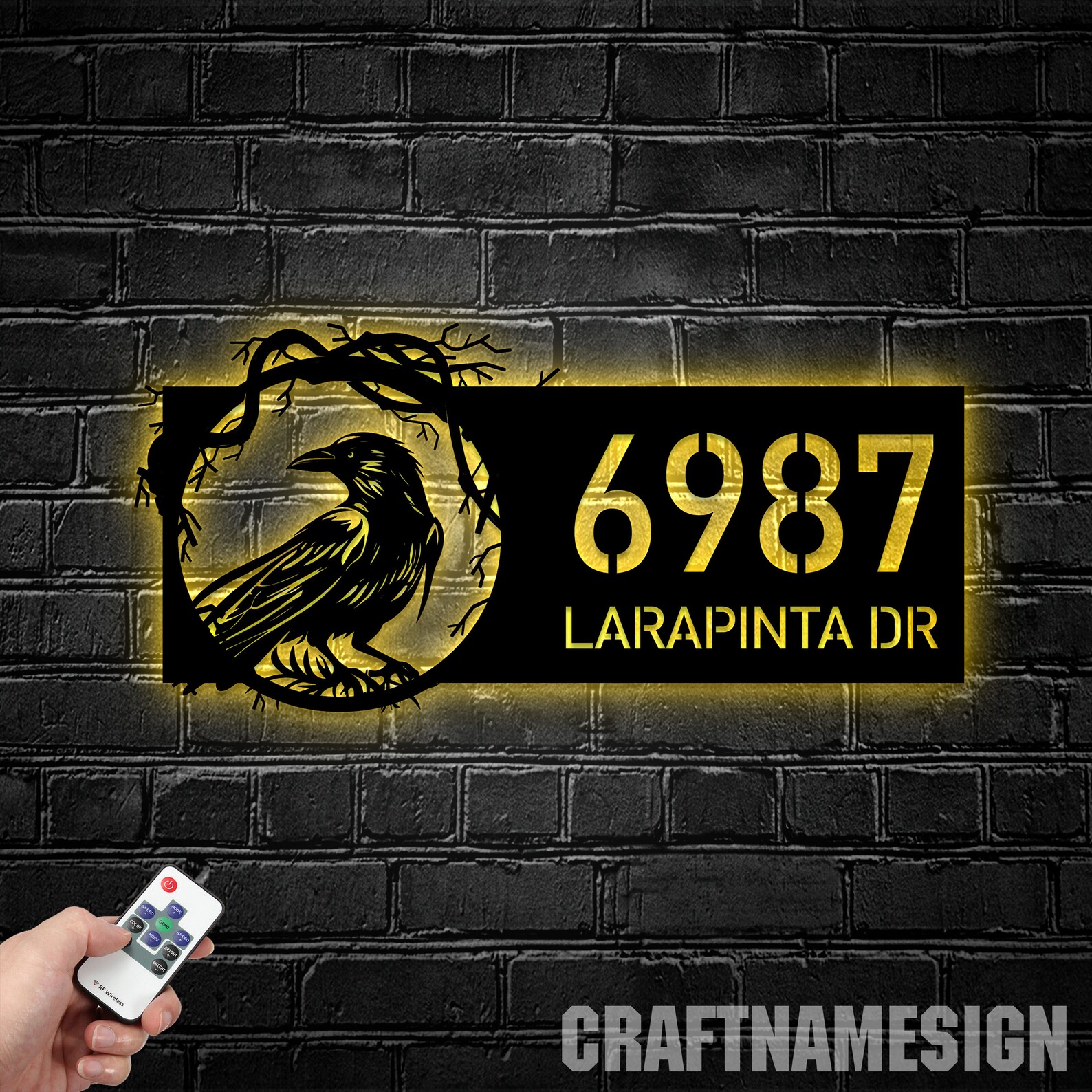 Personalized Black Crow Raven Metal Address Sign, House Number Hanging ...