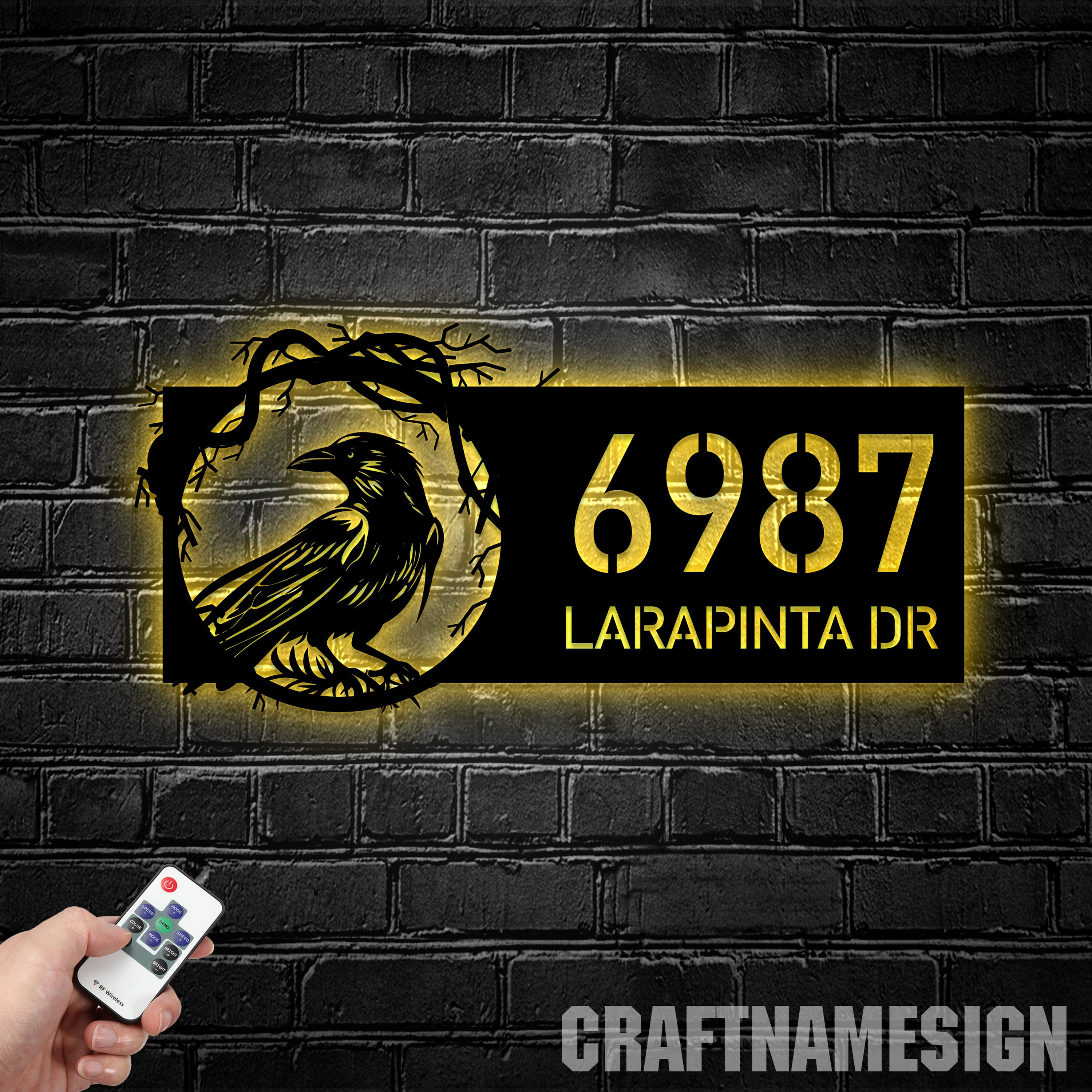 Personalized Black Crow Raven Metal Address Sign, House Number Hanging ...