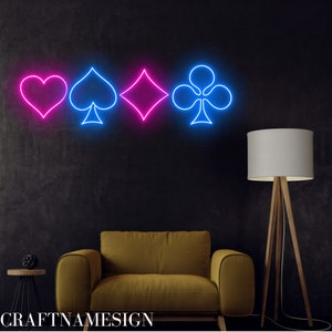 Poker Card Neon Sign, Poker Card Led Sign, Custom Neon Sign, Casino Bar ...