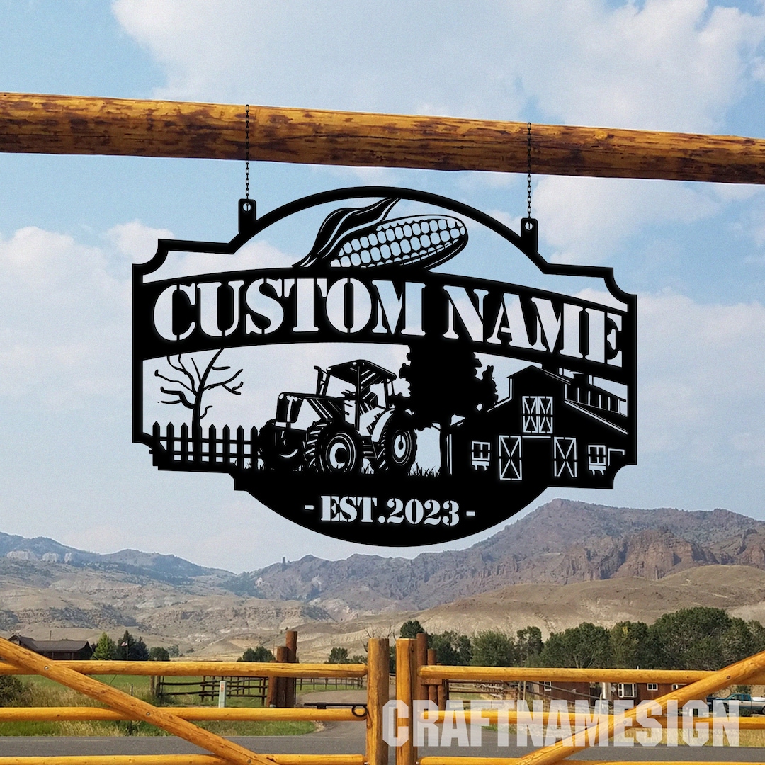 Custom Metal Farm Sign, Metal Name Sign Outdoor, Farmhouse Hanging ...