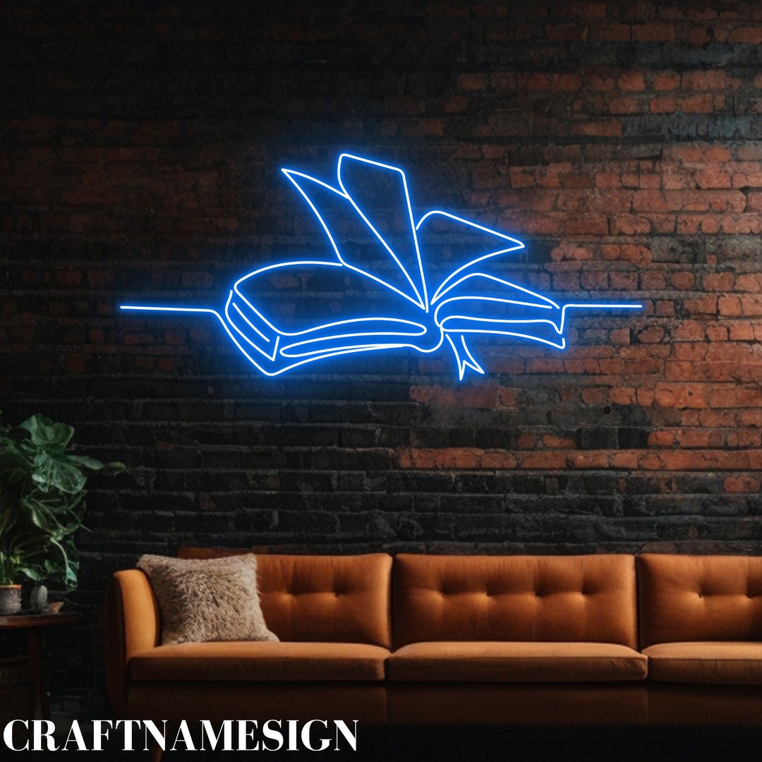 Book Neon Line Art Sign, Book Led Sign, Custom Neon Light, Book Store ...