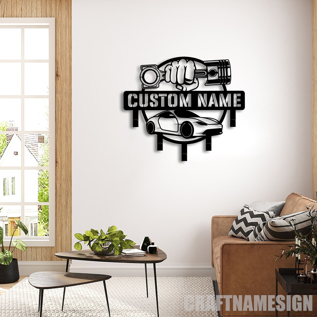 Personalized Garage Metal Key Holder, Mechanic Garage Name, Garage ...