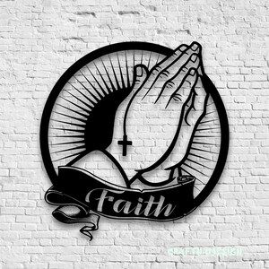 Religious Praying Hands Faith Metal Wall Art LED Light - Christ Sign ...