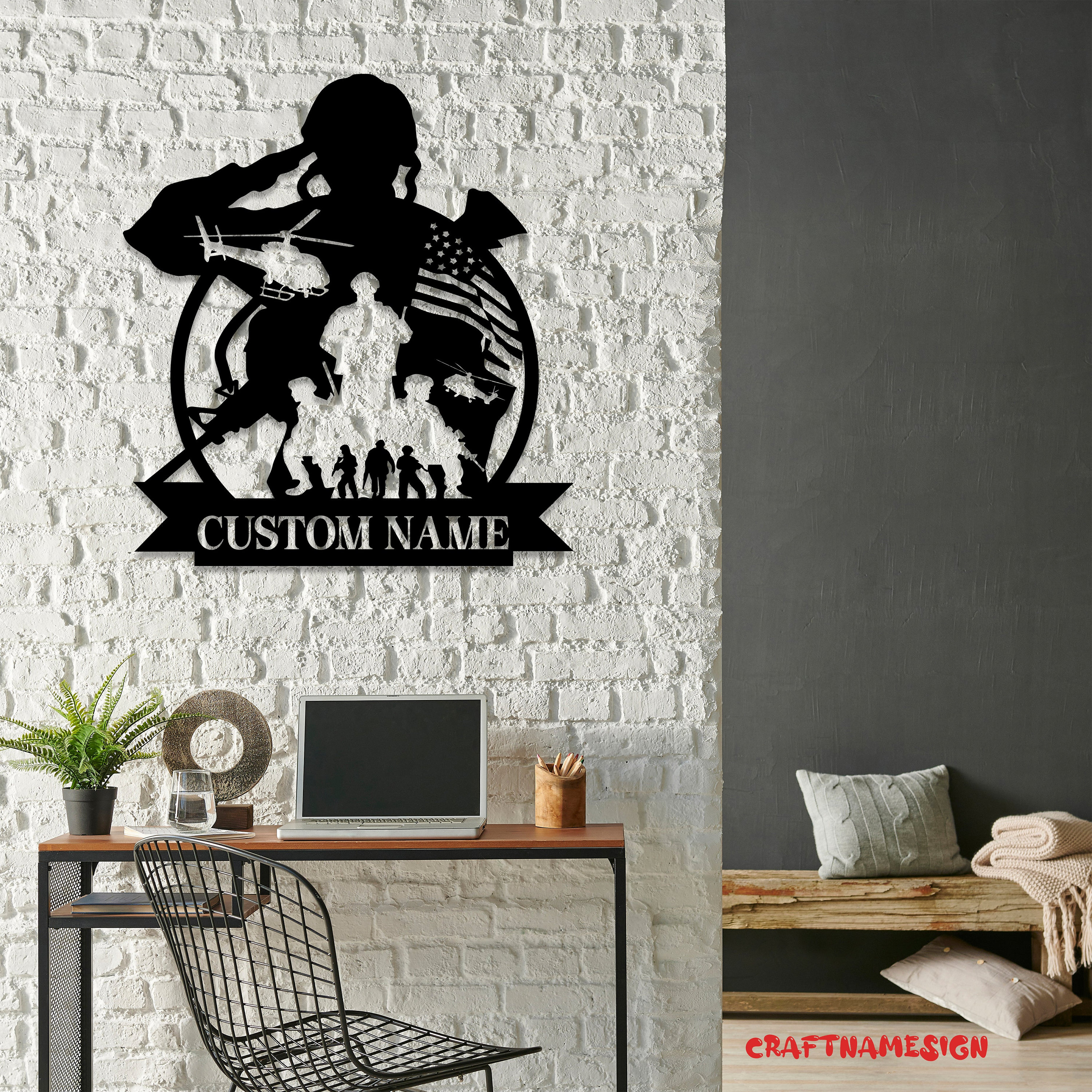 Custom US Soldier Military Metal Wall Art LED Light - Personalized ...