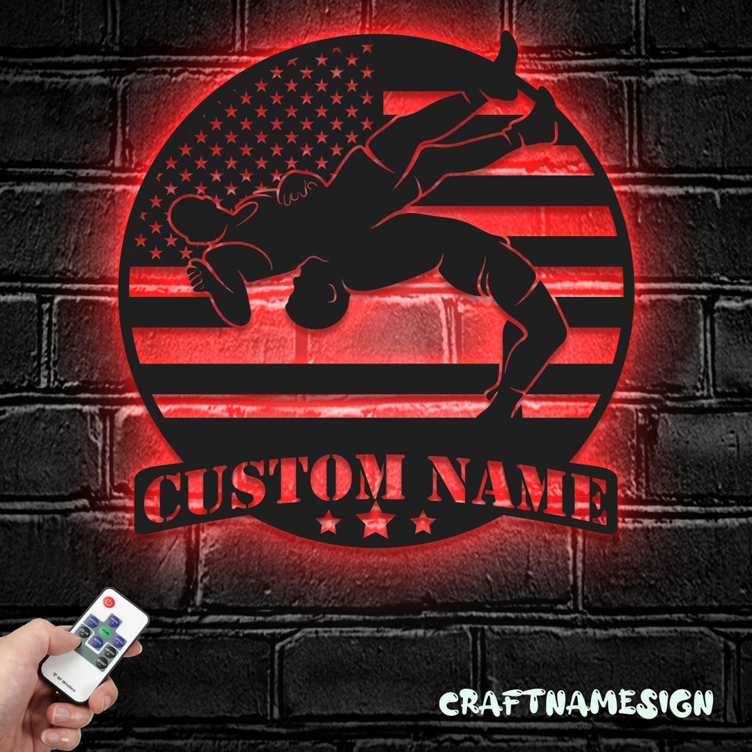 Custom Wrestler Metal Wall Art LED Light - Personalized Arm Wrestling ...