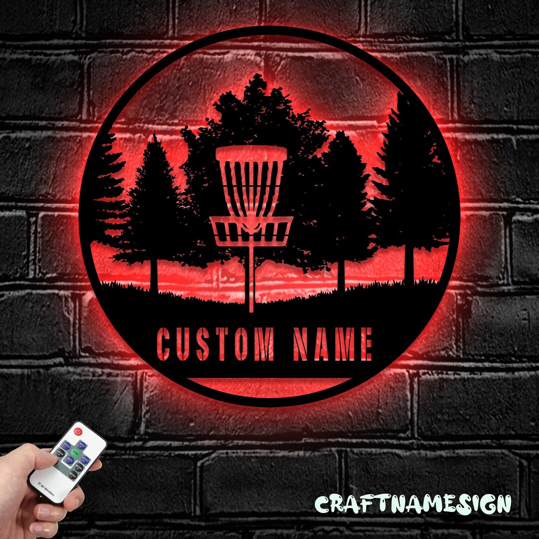 Custom Disc Golf Player Metal Wall Art LED Light - Personalized Disc ...