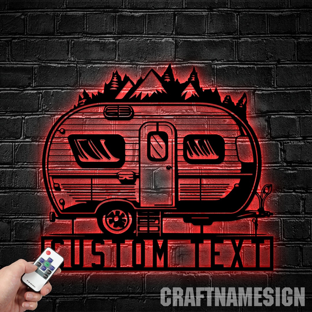 Custom Camping Name Sign Decor, Personalized Camping Metal Wall Art LED ...