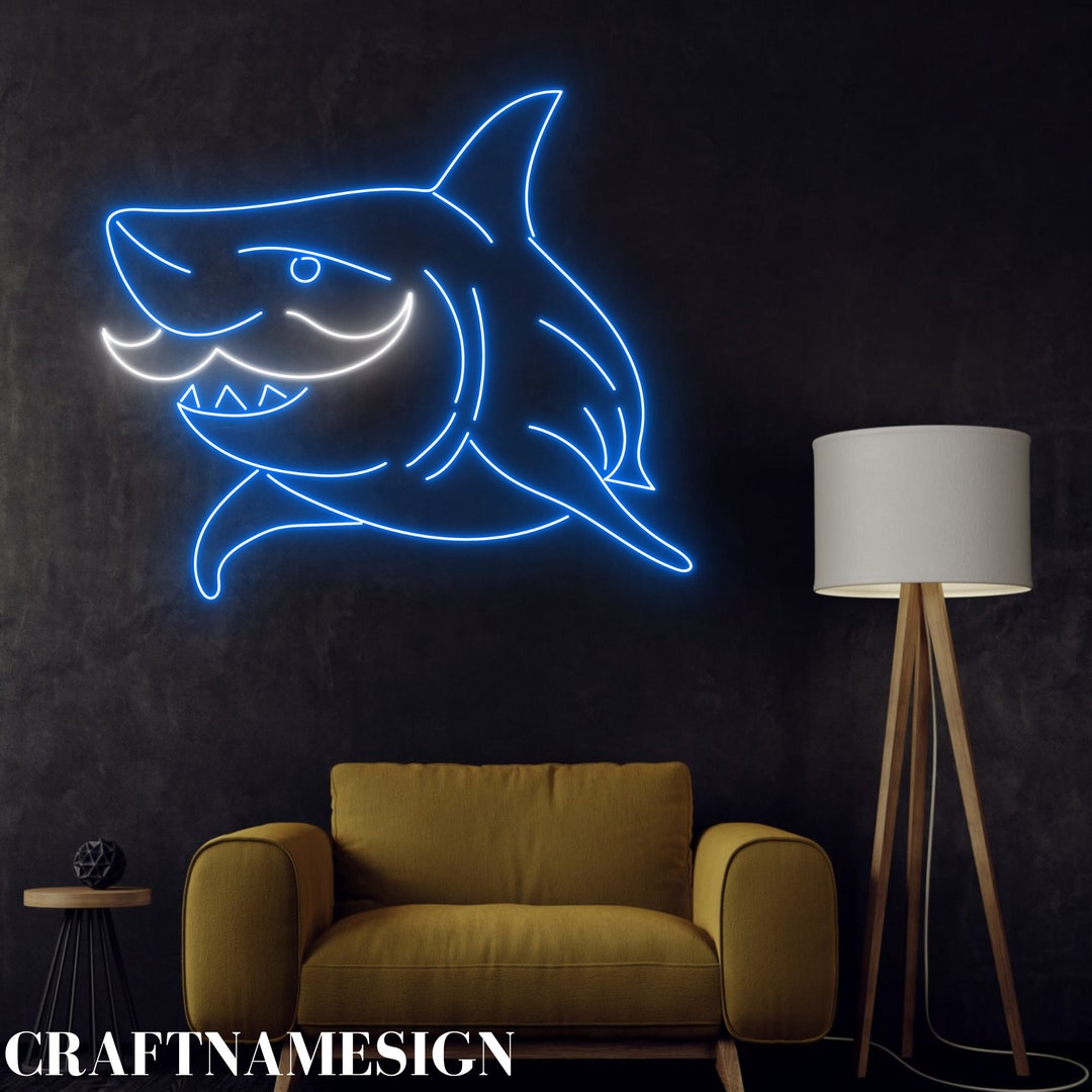 Mustache Shark Neon Sign, Mustache Shark Led Sign, Custom Neon Sign ...