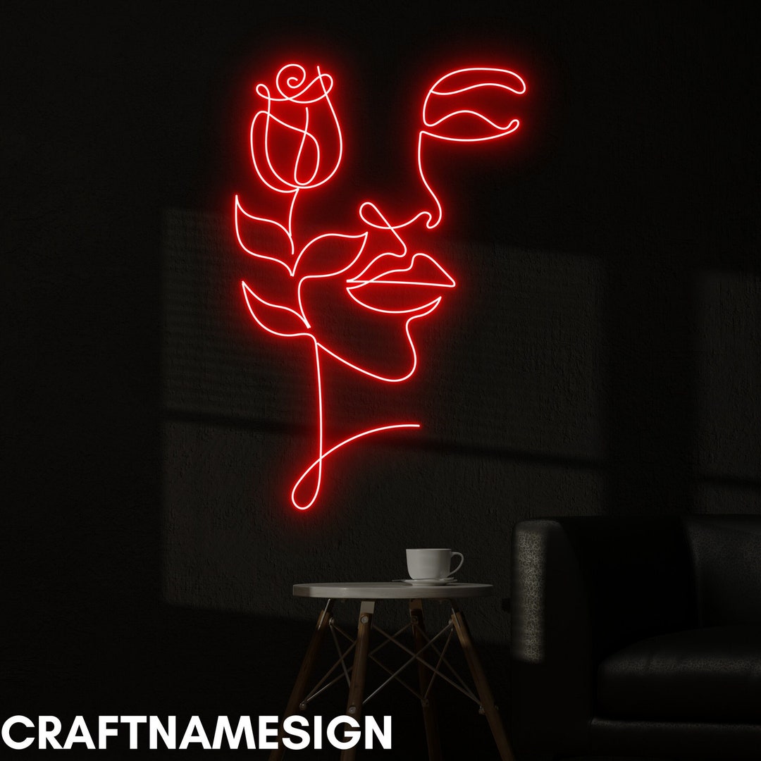 Rose Girl Face Line Neon Sign, Rose Face Led Sign, Custom Neon Sign ...