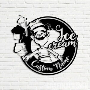Custom Ice Cream Shop Metal Wall Art With LED Lights, Personalized Name ...