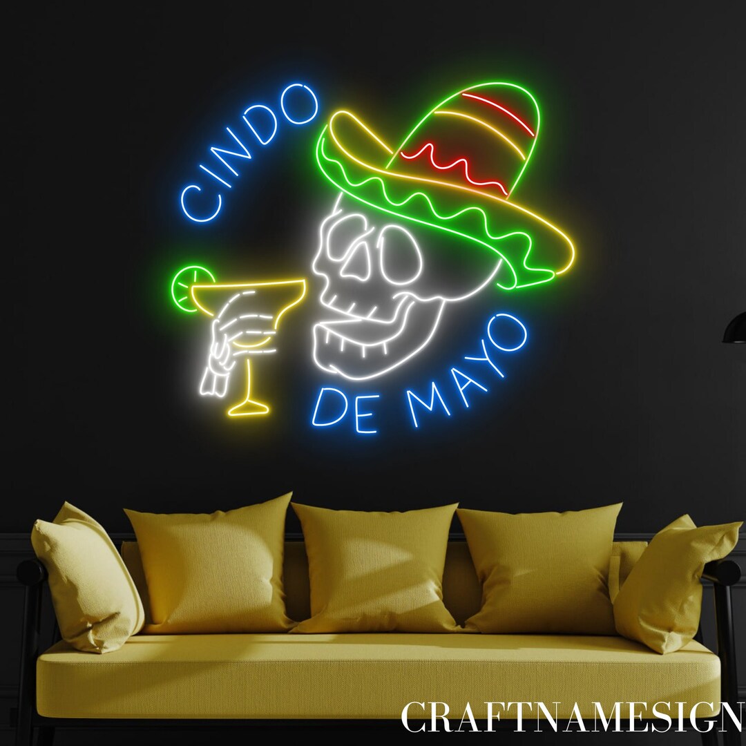 Cindo De Mayo Neon Sign, Cocktails Skull Led Sign, Custom Neon Sign ...