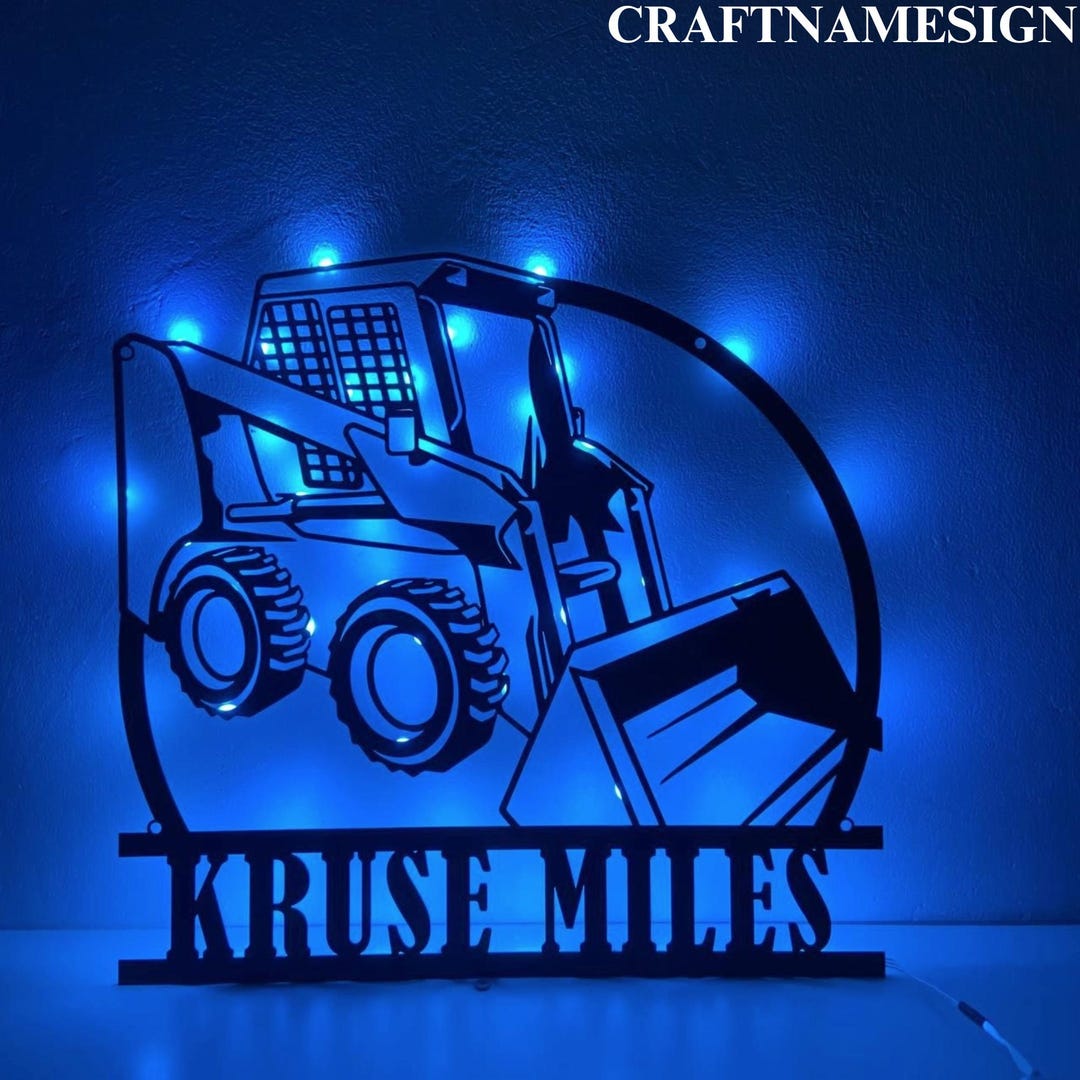 Personalized Skid Steer Driver Metal Wall Art LED Light, Custom Skid ...