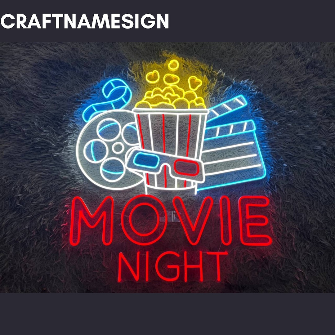 Movie Night Neon Sign, Movie Night Led Sign, Custom Neon Sign, Movie ...