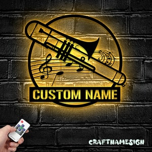 Custom Trombone Musical Instrument Metal Wall Art LED Light ...