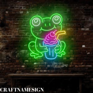Frog Eat Milkshake Led Sign, Frog Milkshake Neon Sign, Milk Tea and ...