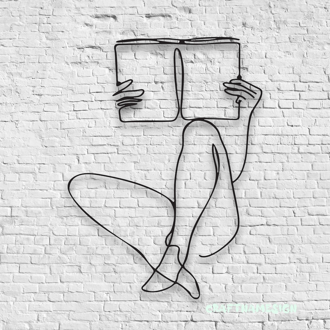 Book Reading Line Art Metal Wall Art LED | Light Book Lover Sign Home ...
