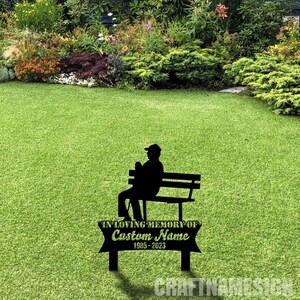 Custom Man Sitting on Bench Memorial Stake, Memorial Plaque With Stake ...