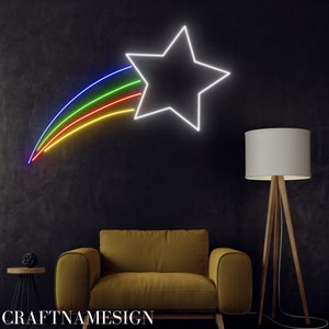 Shooting Star Neon Sign, Shooting Star Led Sign, Custom Neon Sign, Star ...