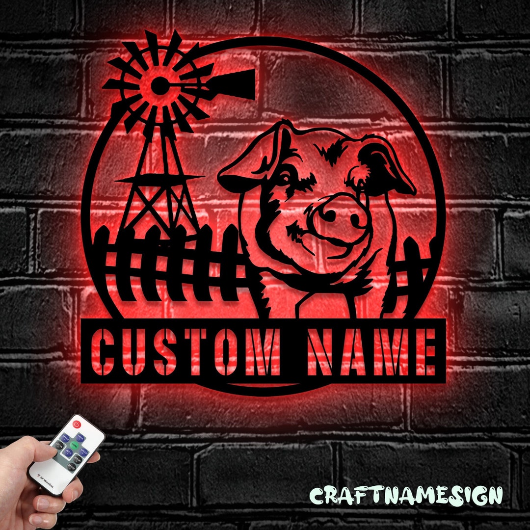 Custom Funny Pig Farmhouse Metal Wall Art LED Light - Personalized Pig ...