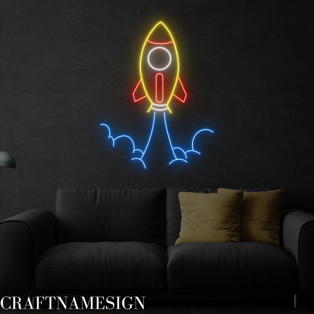 Rocket Flying Led Sign, Space Rocket Neon Sign, Custom Neon Sign ...
