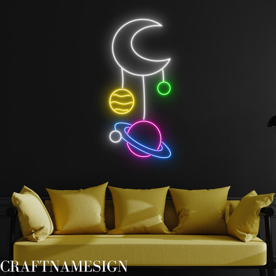 Moon Planet Neon Sign, Planet Moon Led Sign, Custom Neon Sign, Bedroom ...