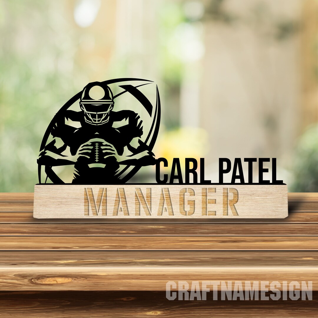 Custom Wooden American Football Desk Name Plate, Player Metal Nameplate ...