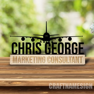 Custom Airplane Lover Wooden Desk Name Plate, Pilots Metal Nameplate ...