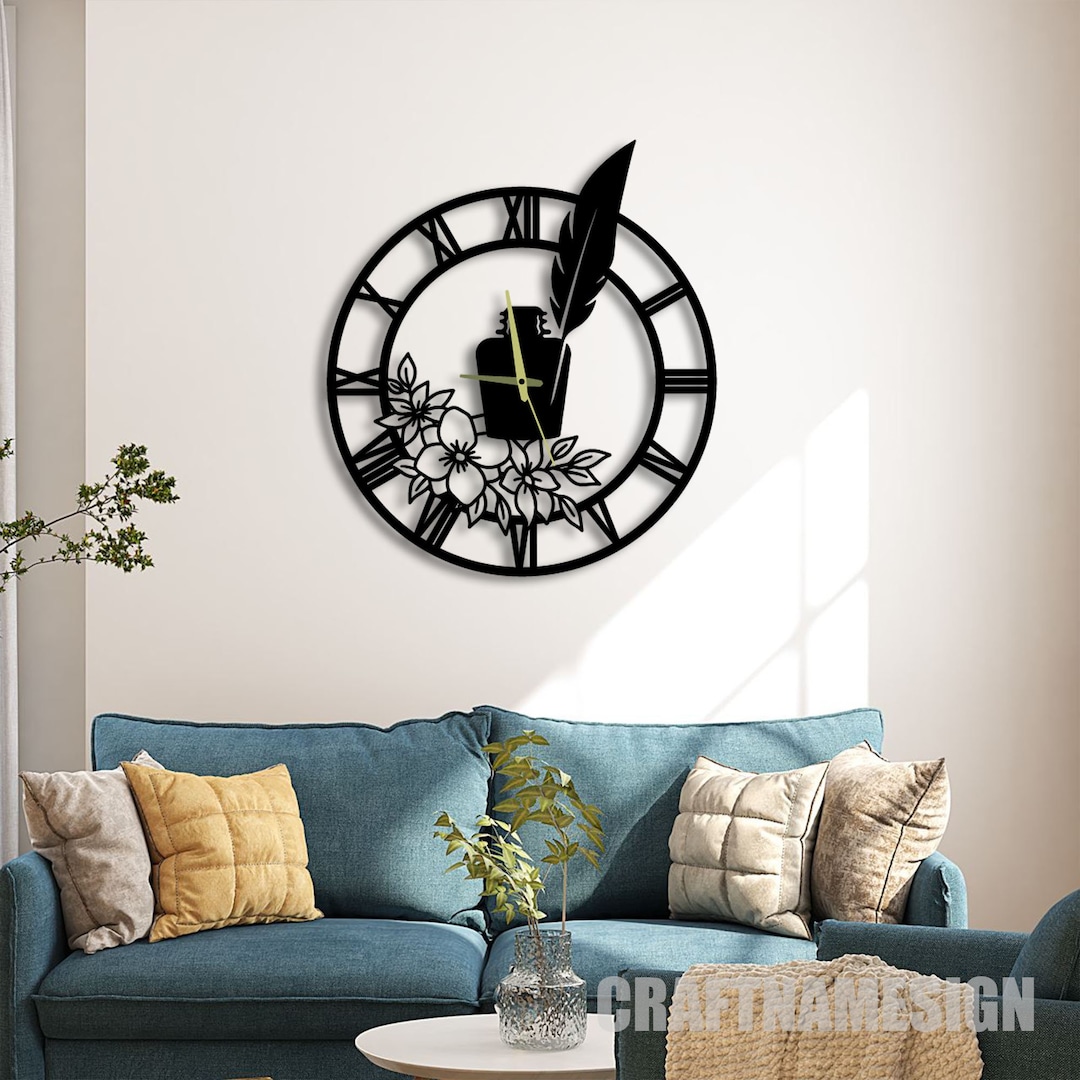 Author Metal Large Clock for Wall Decor, Wall Clock Unique for Home ...