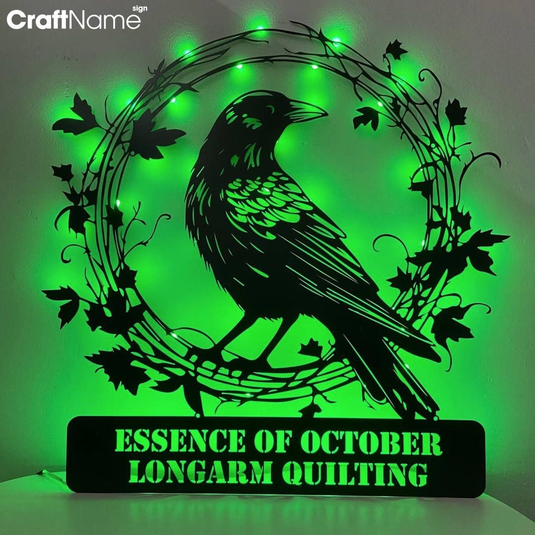 Custom Crow With Flower Circle Metal Sign, Black Raven Led Sign, Black ...