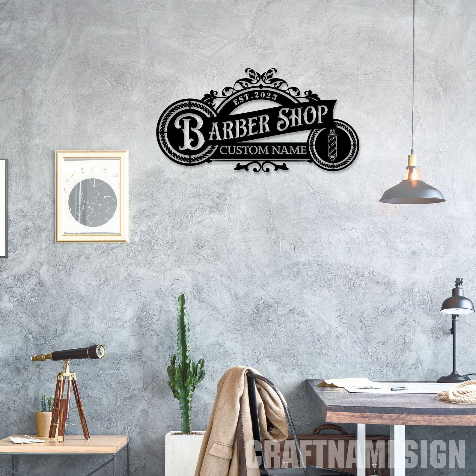 Personalized Barber Shop Metal Wall Art With LED Light, Custom Barber ...
