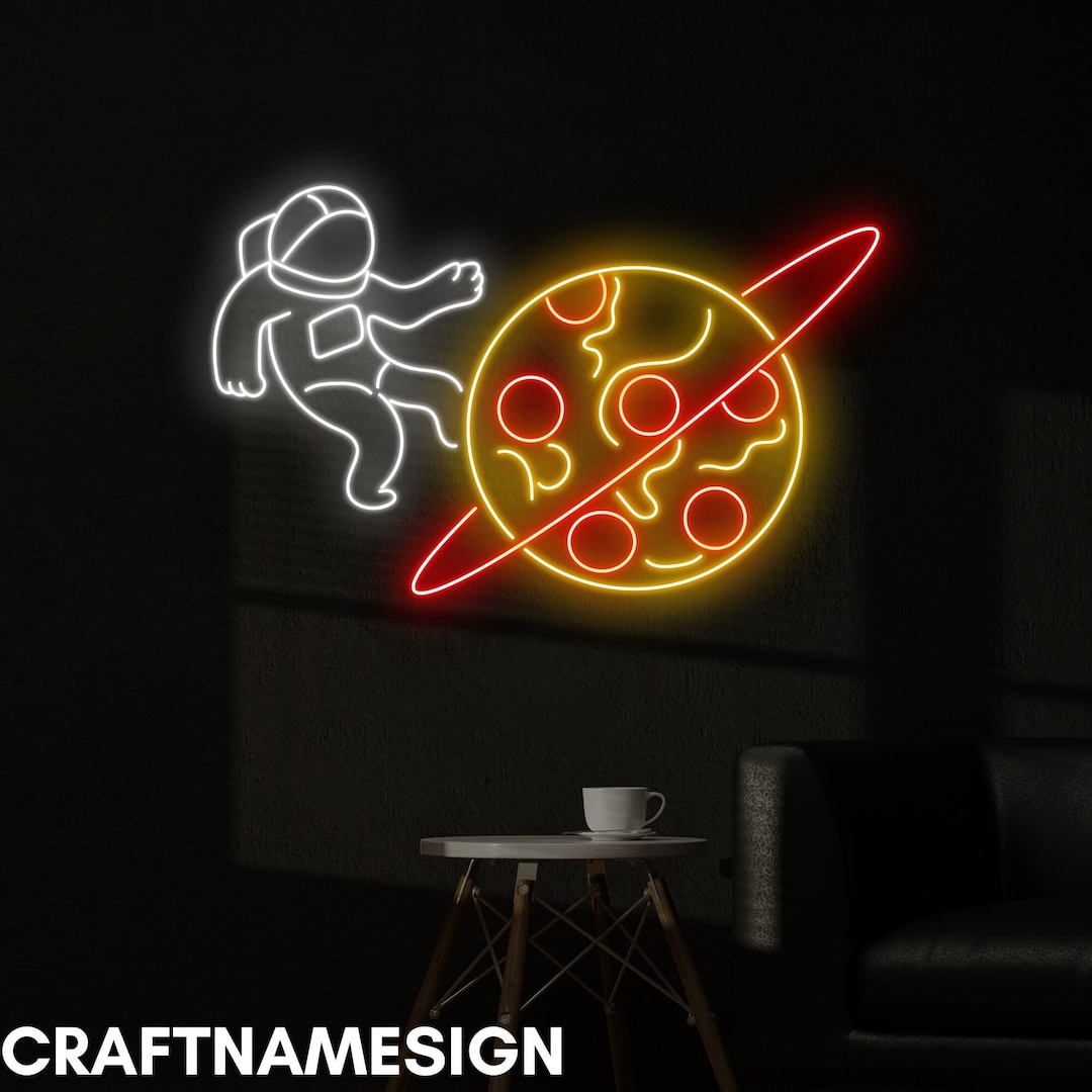 Astronaut Pizza Saturn Planet Neon Sign, Pizza Led Sign, Custom Neon ...