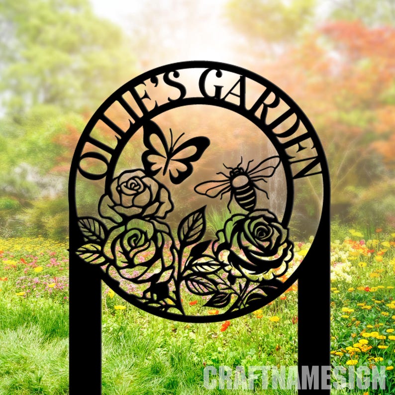 Personalized Rose Garden With Butterfly Metal Stake, Metal Yard Stake ...