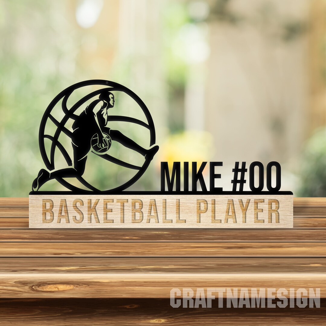 Custom Wooden Basketball Player Desk Name Plate, Basketball Metal ...