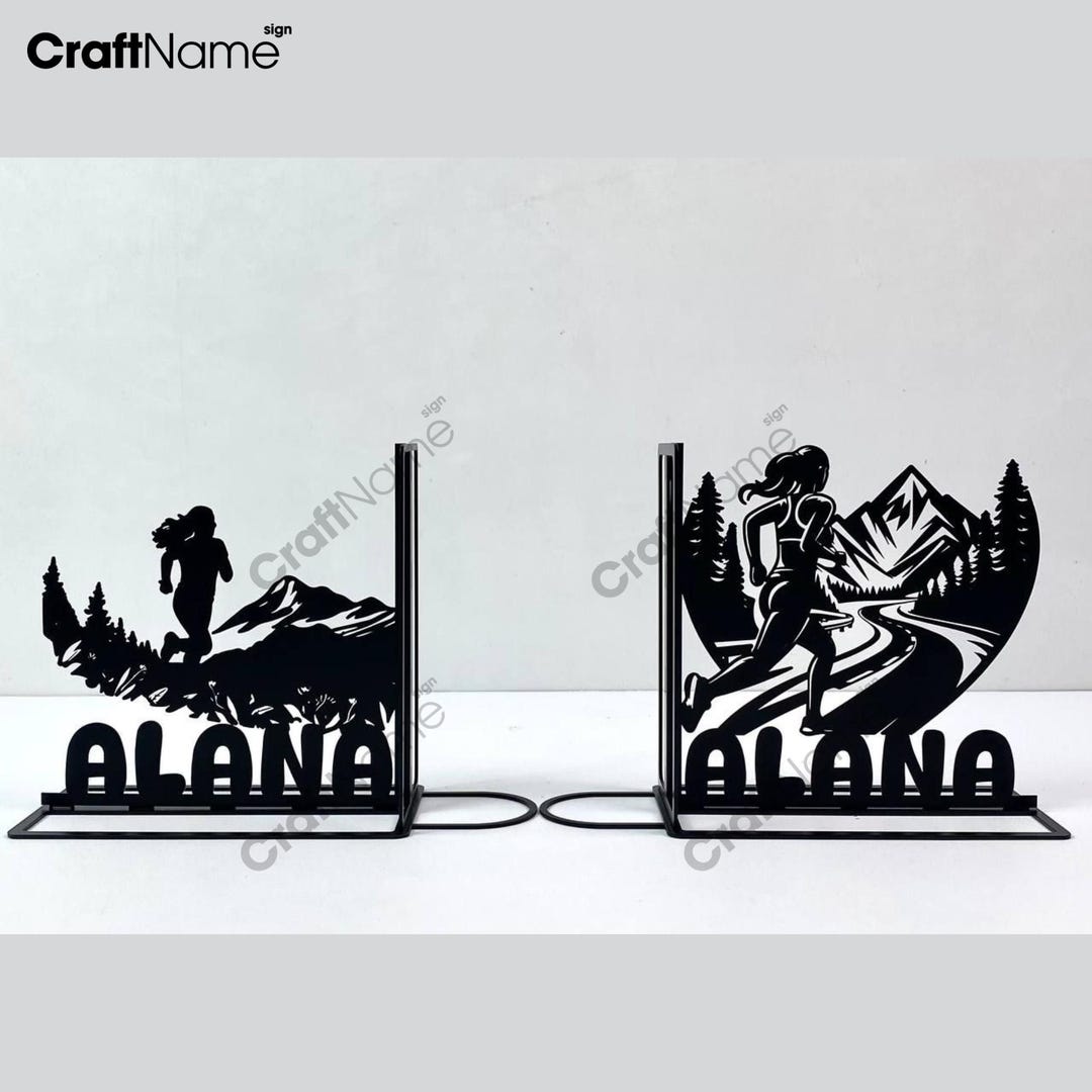 Custom Female Runner Metal Bookends, Custom Running Athlete Name Book ...