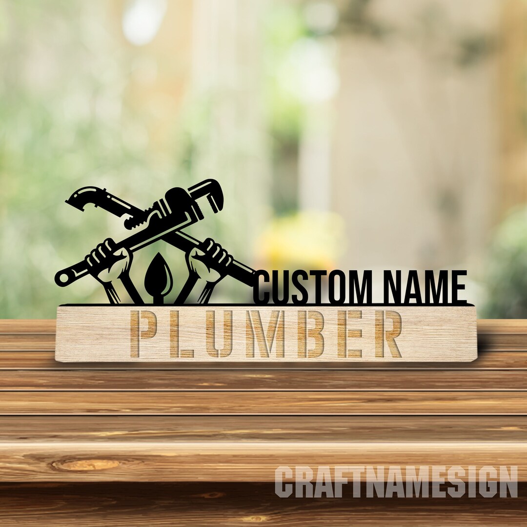 Custom Wooden Plumber Desk Name Plate, Plumber Metal Nameplate for Desk ...