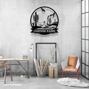 Custom Cactus Desert Mountain Metal Wall Art LED Light - Personalized ...