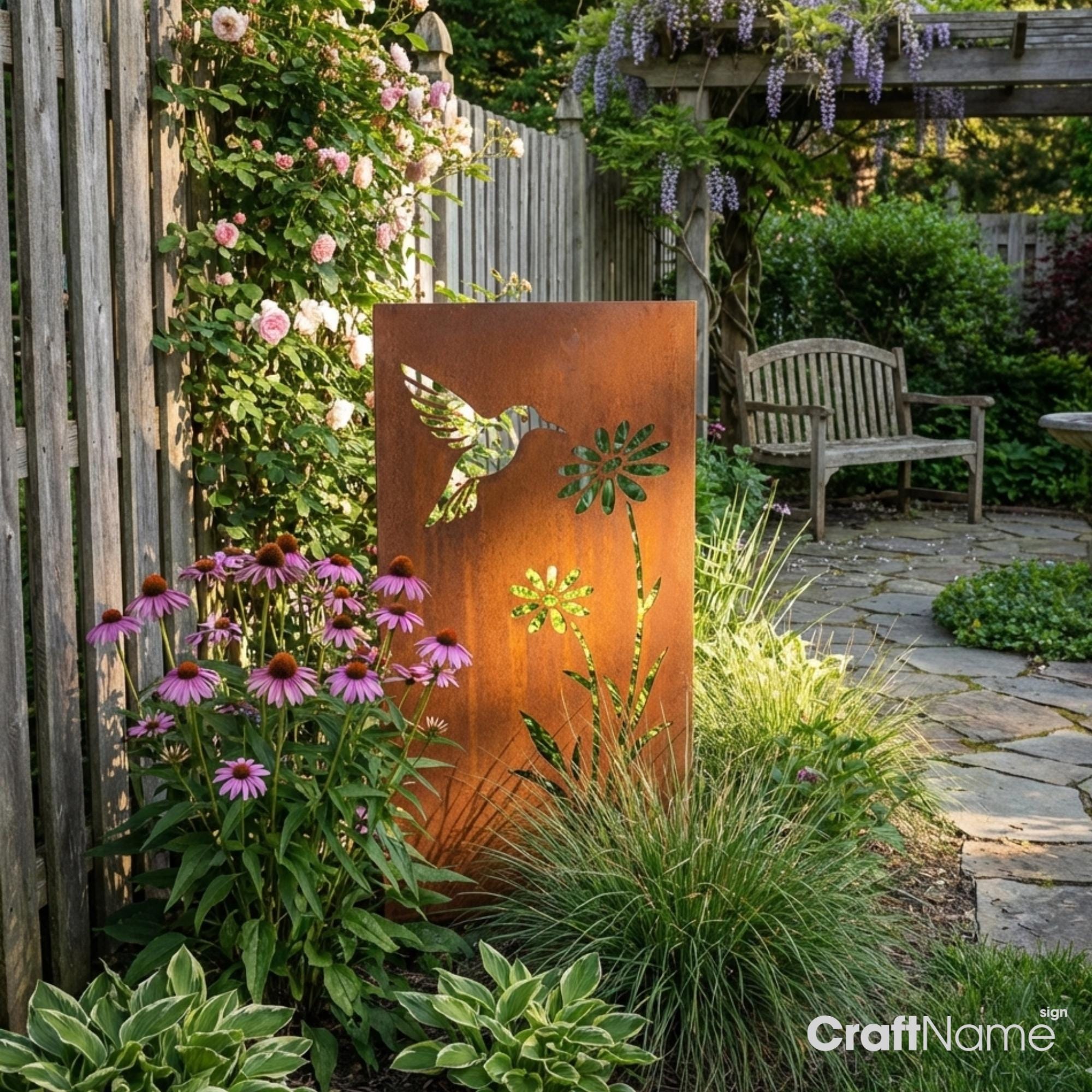 Decorative Metal Garden Panel Screen – Rustic Hummingbird Yard Art for ...