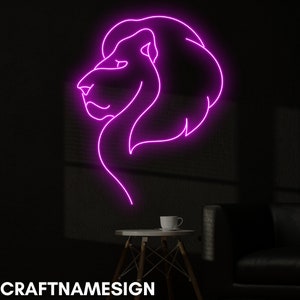 Lion Line Neon Sign, Lion Line Neon Sign, Custom Neon Sign, Bar Neon ...